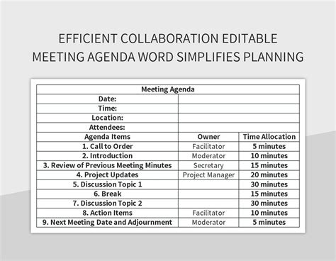 Meeting Agenda Outline For Efficient Collaboration Excel Template And