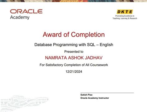 Namrata Jadhav On Linkedin Oraclesql Certification Databaseprogramming