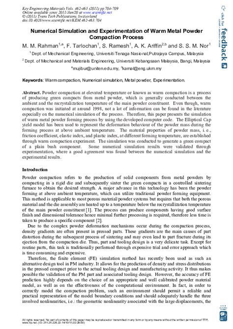 Pdf Numerical Simulation And Experimentation Of Warm Metal Powder Compaction Process
