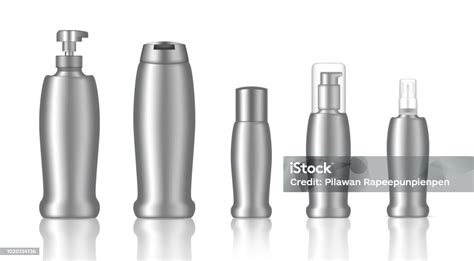 현실적인 금속 화장품 비누 샴푸 크림 스프레이 병 설정 배경 그림을 모의 0명에 대한 스톡 벡터 아트 및 기타 이미지 0명