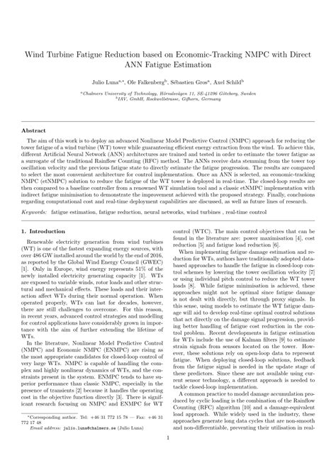 PDF Wind Turbine Fatigue Reduction Based On Economic Tracking NMPC With Direct ANN Fatigue