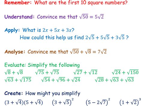 Surds From Simplifying Rationalising To Application Teaching Resources