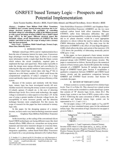 PDF GNRFET Based Ternary Logic Prospects And Potential Implementation