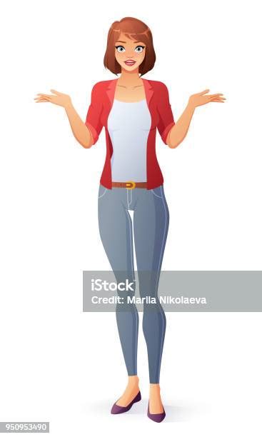 젊은 귀여운 여자 Shrugging 어깨 질문 벡터 일러스트 레이 션을 격리 혼란에 대한 스톡 벡터 아트 및 기타 이미지 혼란 한 명의 여자만 걱정하는 Istock
