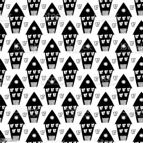 집과 창문이 있는 트렌디한 이음매 없는 패턴 라인 아트 스타일로 손으로 그린 낙서 건물 0명에 대한 스톡 벡터 아트 및 기타 이미지 0명 개체 그룹 거리 Istock