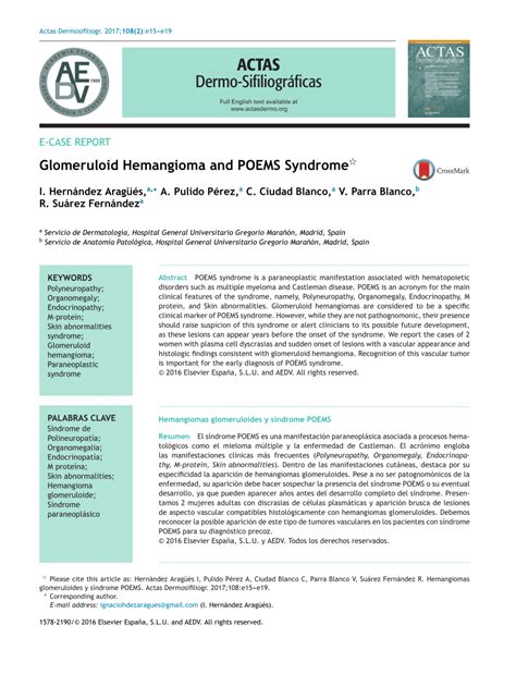 Pdf Glomeruloid Hemangioma And Poems Syndrome