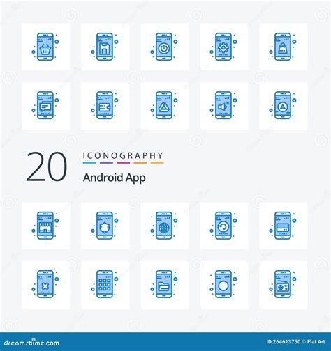 20 Android App Blue Color Icon Pack Like Card Restart Application Phone Gadget Stock Vector