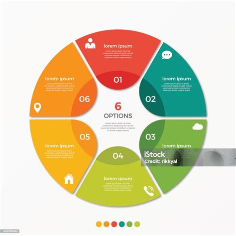 프레 젠 테이 션 광고 레이아웃 연례 보고서에 대 한 6 옵션 원형 차트 Infographic 서식 파일 0명에 대한 스톡 벡터 아트 및 기타 이미지 Istock