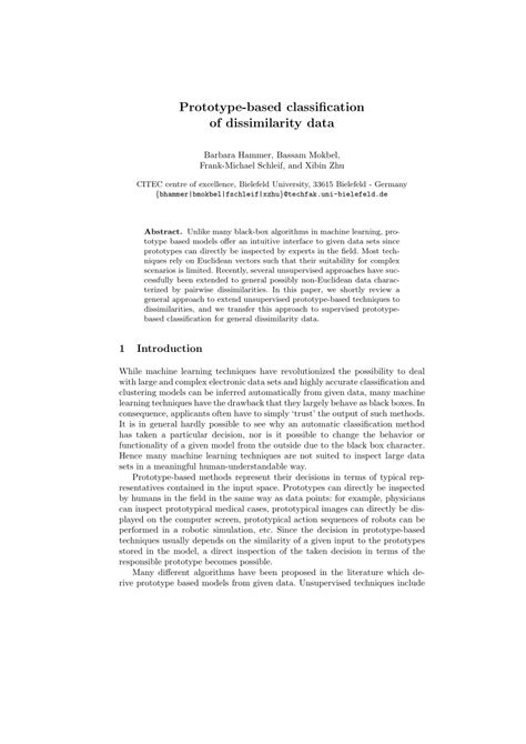 Pdf Prototype Based Classification Of Dissimilarity Data