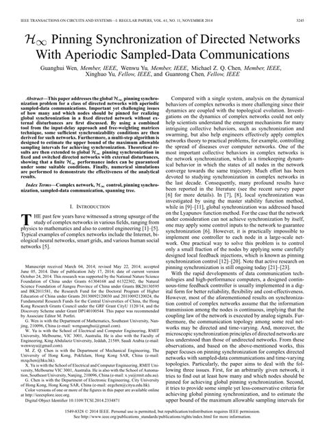 Pdf Pinning Synchronization Of Directed Networks With Aperiodic Sampled Data Communications