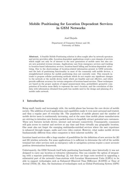 mobile positioning for location dependent services in gsm networks pdf
