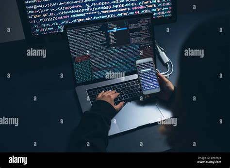 Cyber Security Threat Young Woman Using Computer And Coding Internet