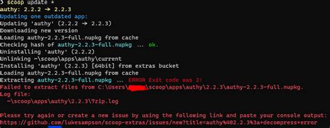 Authy223 Decompress Error · Issue 10537 · Scoopinstallerextras · Github