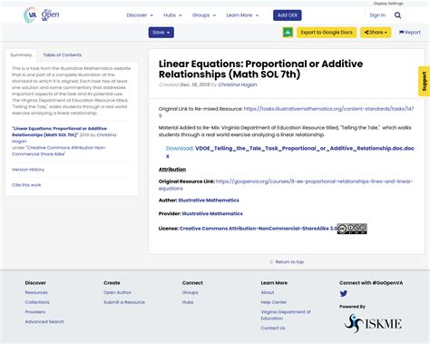 Linear Equations Proportional Or Additive Relationships Math Sol 7th