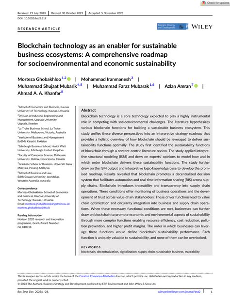 Pdf Blockchain Technology As An Enabler For Sustainable Business Ecosystems A Comprehensive
