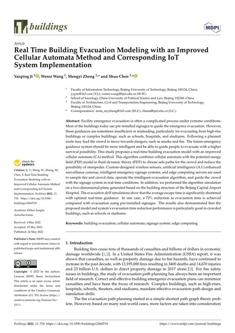 Pdf Real Time Building Evacuation Modeling With An Improved Cellular Automata Method And