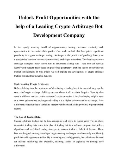 triangular arbitrage bot development services ppt