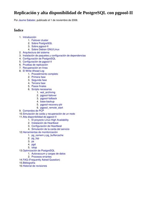 Pdf De Programación Replicación Y Alta Disponibilidad De Postgresql