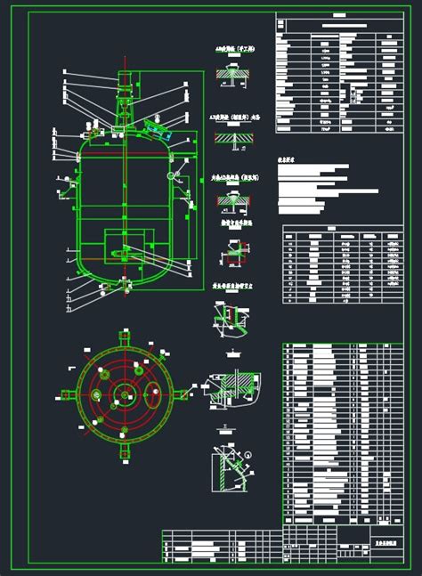 化工设备dn2800夹套反应釜cad装配图下载 作图吧