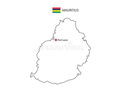Hand Draw Thin Black Line Vector Of Mauritius Map With Capital City Port Louis Stock Vector