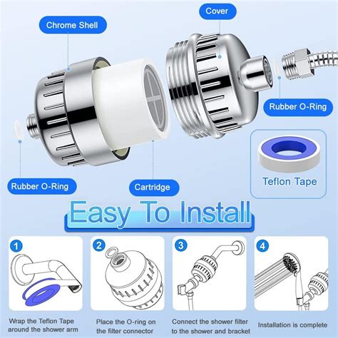 Филтър за вода за душ 25 степени на филтриране 3 резервни филтъра тефлонова лента и 2