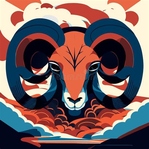 Head Of A Ram With Horns In The Clouds Vector Illustration Stock Vector Illustration Of
