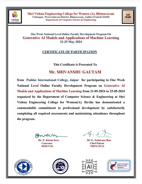 shivanshu gautam on linkedin certificate of participation in one week fdp on generative ai