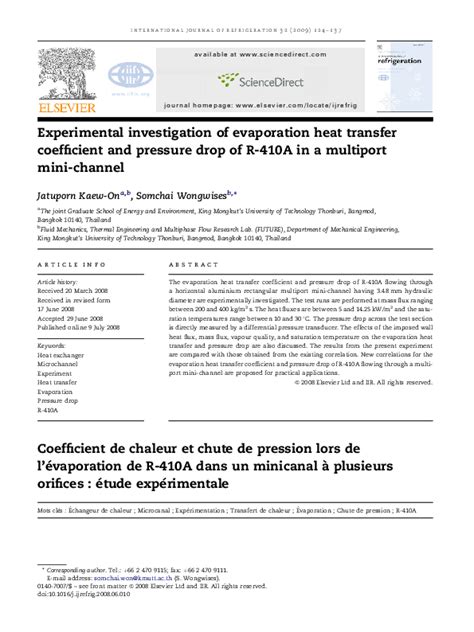 Pdf Experimental Investigation Of Evaporation Heat Transfer And