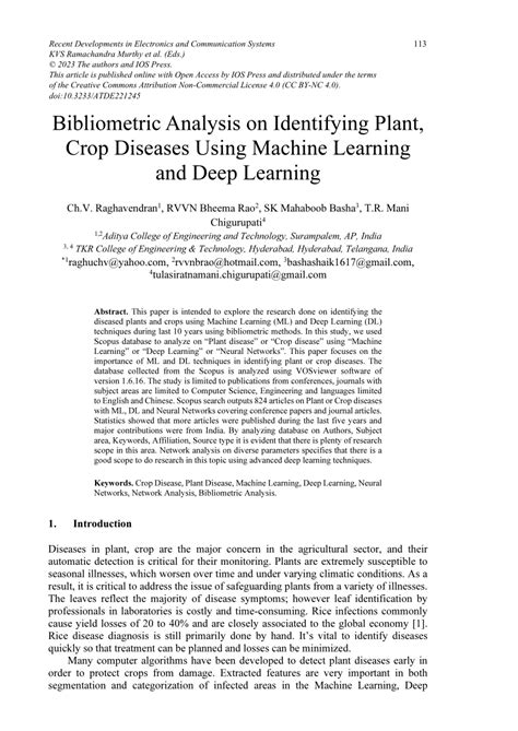 PDF Bibliometric Analysis On Identifying Plant Crop Diseases Using Machine Learning And Deep