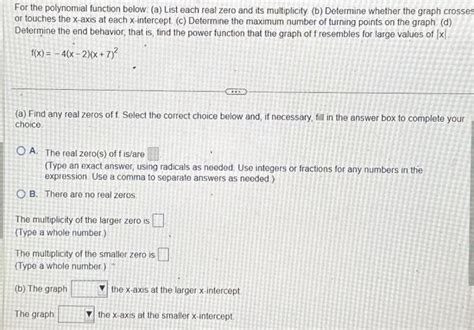 Solved A List Each Real Zero And Its Multiplicity B