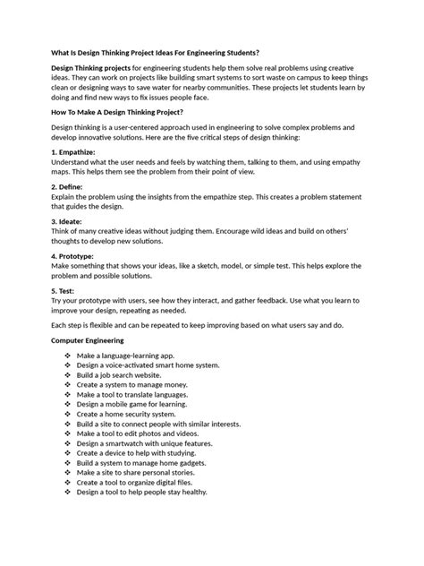 Dti Project List Examples Pdf Design Thinking Thought