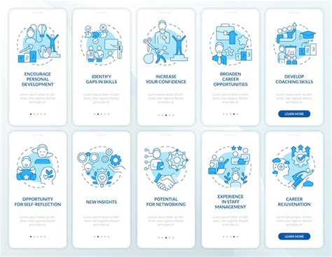 Premium Vector Mentoring In Workplace Benefits Blue Onboarding Mobile App Screen Set