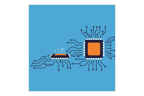 Microchip Design With Circuit Connections In A Flat Blue Sty