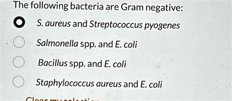 [get Answer] The Following Bacteria Are Gram Negative S Aureus And Streptococcus Pyogenes