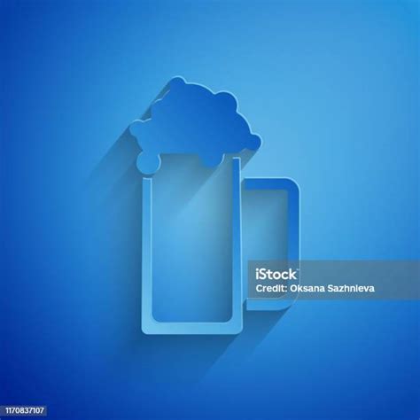 종이 잘라 파란색 배경에 고립 된 맥주 아이콘의 유리 종이 아트 스타일입니다 벡터 일러스트레이션 0명에 대한 스톡 벡터 아트 및 기타 이미지 Istock