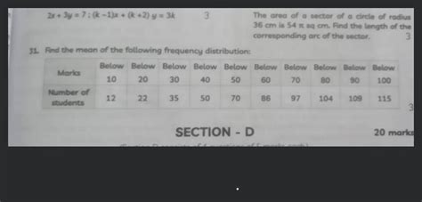 2x 3y 7 k−1 x k 2 y 3kthe area of a sector of a circle of radius 36 cm