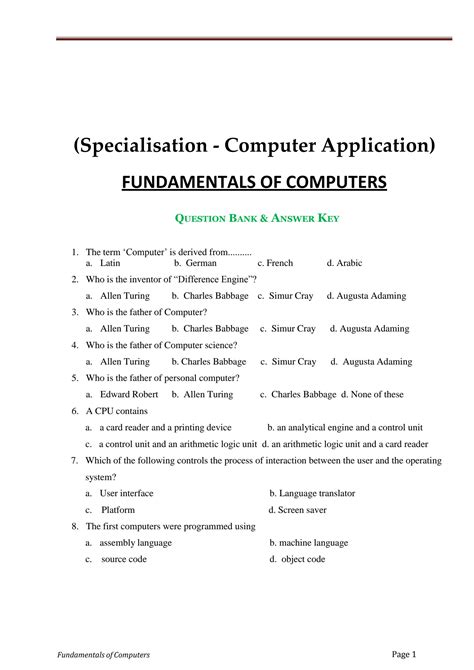 SOLUTION Fundamentals Of Computer Mcq Questions With Answer Studypool