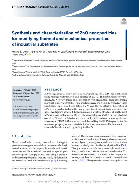 Synthesis And Characterization Of Zno Nanoparticles For Modifying