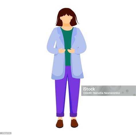 실험실 코트 플랫 벡터 일러스트에서 과학 학생 소녀는 의학을 연구합니다 대학에서 의 실용적인 수업 여성 과학자 흰색 배경에 화학자 고립 만화 캐릭터 개념에 대한 스톡 벡터