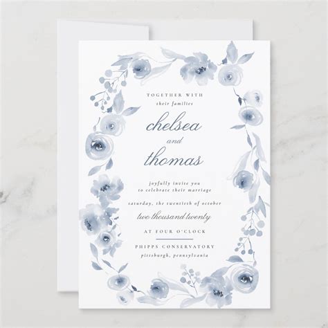 Blue Floral Border Wedding Invitation Zazzle