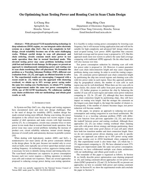Pdf On Optimizing Scan Testing Power And Routing Cost In Scan Chain Design