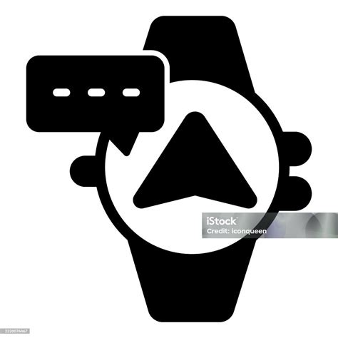 탐색 포인터와 메시지 솔리드 아이콘 신경 데이터 세트 개념이있는 스마트 워치 벡터 그래픽입니다 흰색 배경에 착용 할 수있는 전자 제품 기호 스타일 모바일 또는 디자인 거리