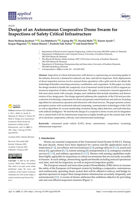 PDF Design Of An Autonomous Cooperative Drone Swarm For Inspections Of Safety Critical