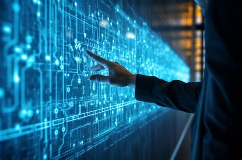 premium ai image users hands interacting futuristic technological holographic blue augmented