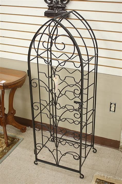 Lot Wrought Iron Wine Rack Floor Model With Arch Top