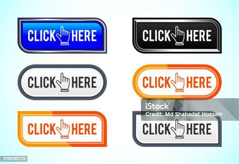여기를 클릭하십시오 버튼 디자인 일러스트 모바일 앱 및 웹 사이트에 적합한 아이콘을 클릭하십시오 가리키기에 대한 스톡 벡터 아트 및 기타 이미지 Istock