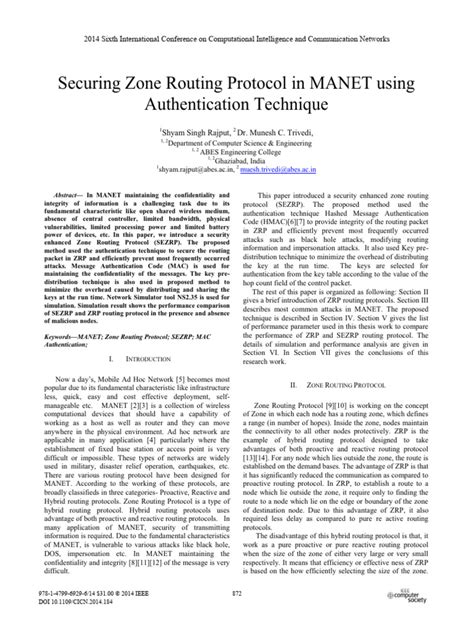 Securing Zone Routing Protocol In Manet Using Authentication Technique Pdf Wireless Ad Hoc