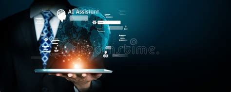 Human Interact With Ai Artificial Intelligence Virtual Assistant Faas Stock Illustration