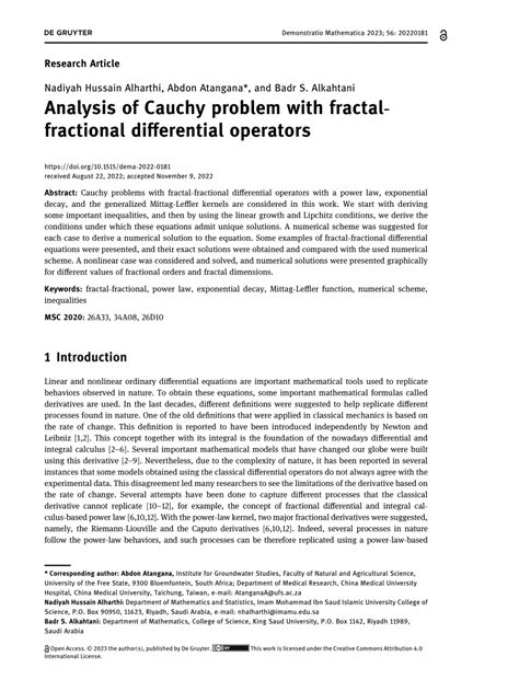 Pdf Analysis Of Cauchy Problem With Fractal Fractional Differential Operators