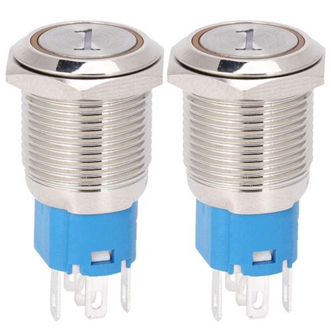 Buy 2Pcs 16mm Self Reset Momentary Push Button Switch In Metal 5 Pin Waterproof Flat Round